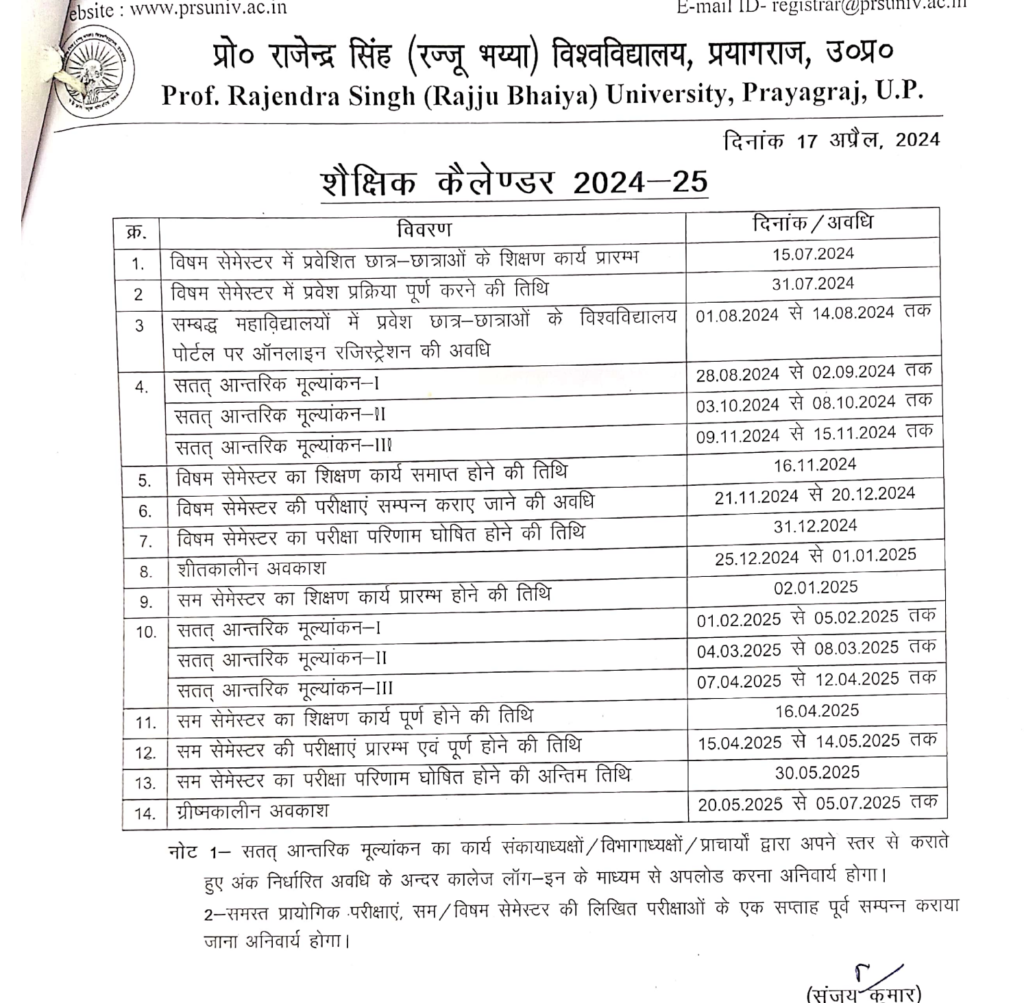 Rajju Bhaiya University Time Table 2025 Download 1st, 2nd, 3rd Year